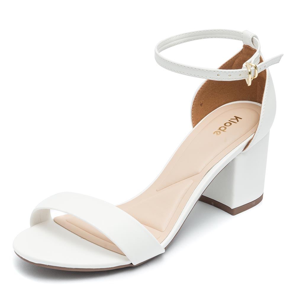 Sandália Feminina Salto Médio Grosso Branca - Klode