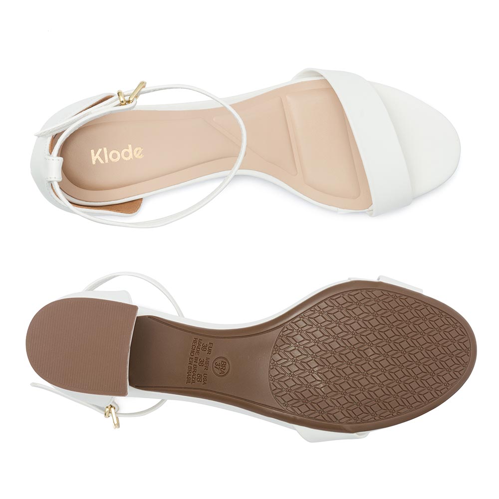 Sandália Feminina Salto Médio Grosso Branca - Klode